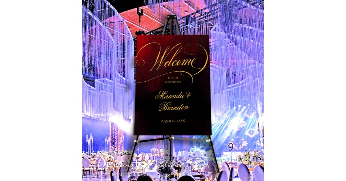 Gold Red and Black Wedding Welcome Sign | Zazzle