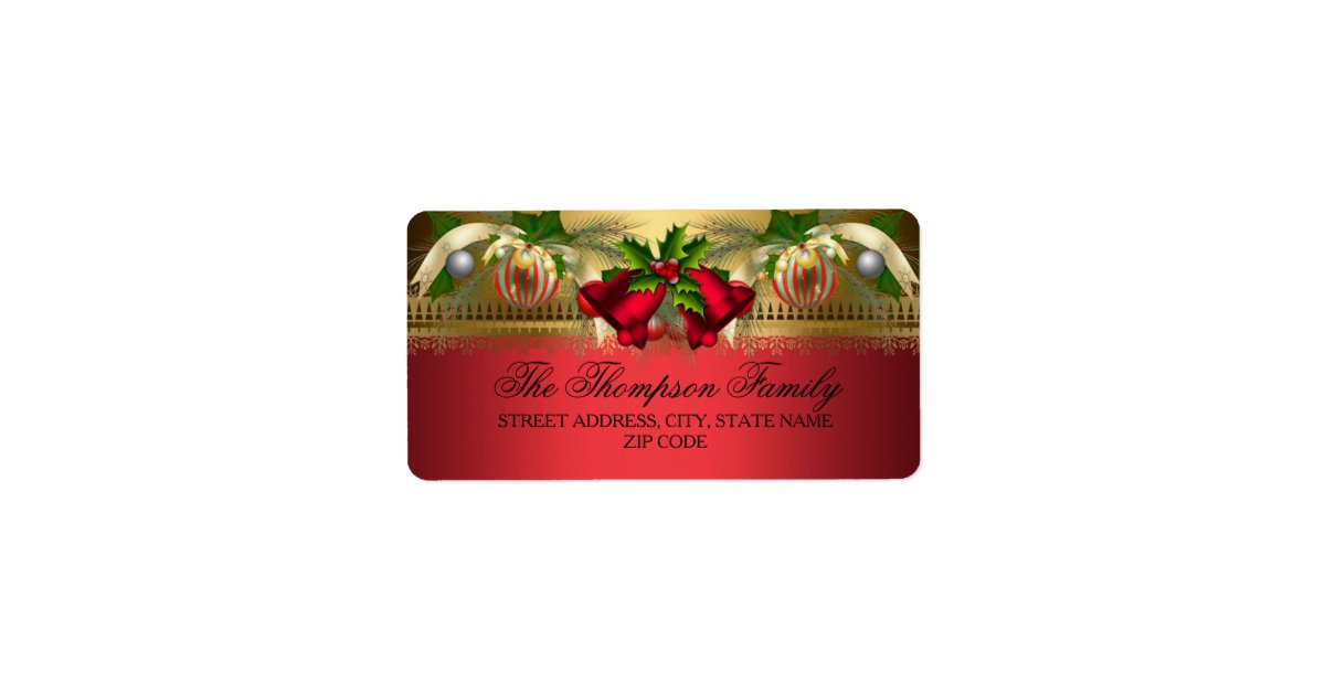 Gold Red bells & Baubles Christmas Address Labels | Zazzle