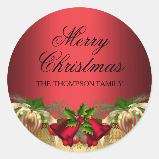 Gold Red bells & Baubles Christmas Sticker | Zazzle
