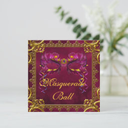 Gold Red Burgundy Maroon Mask Masquerade Ball Invitation | Zazzle