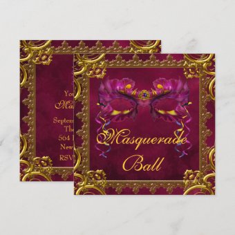 Gold Red Burgundy Maroon Mask Masquerade Ball Invitation | Zazzle