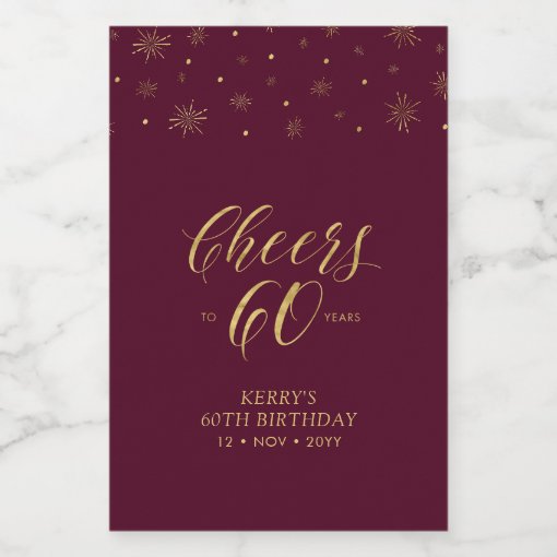 Gold & Red Cheers 60 years, 60th Birthday Party Wine Label | Zazzle