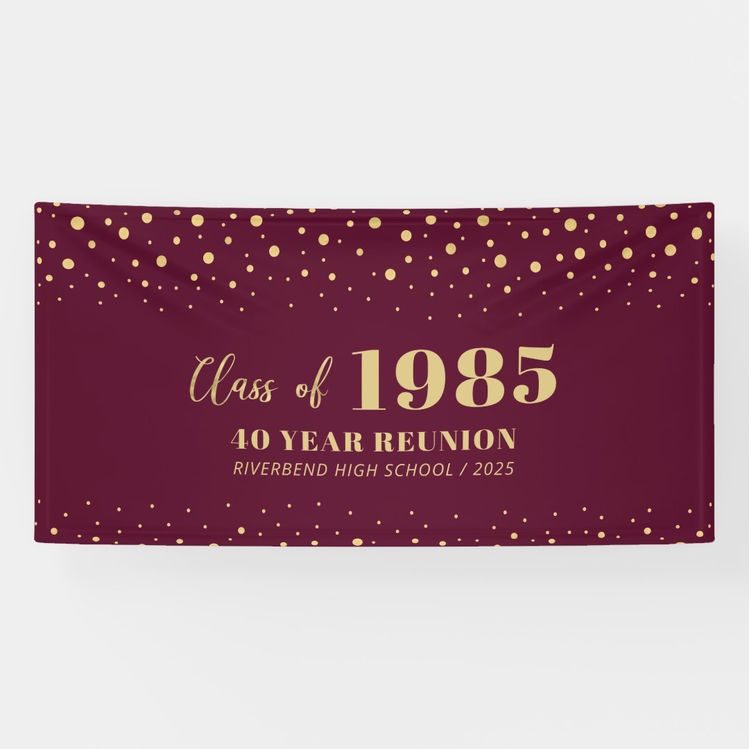 Gold & Red Confetti Class Reunion Party Welcome Banner | Zazzle