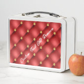 Gold Red Diamond Tufted Leather Your Text Name Metal Lunch Box | Zazzle
