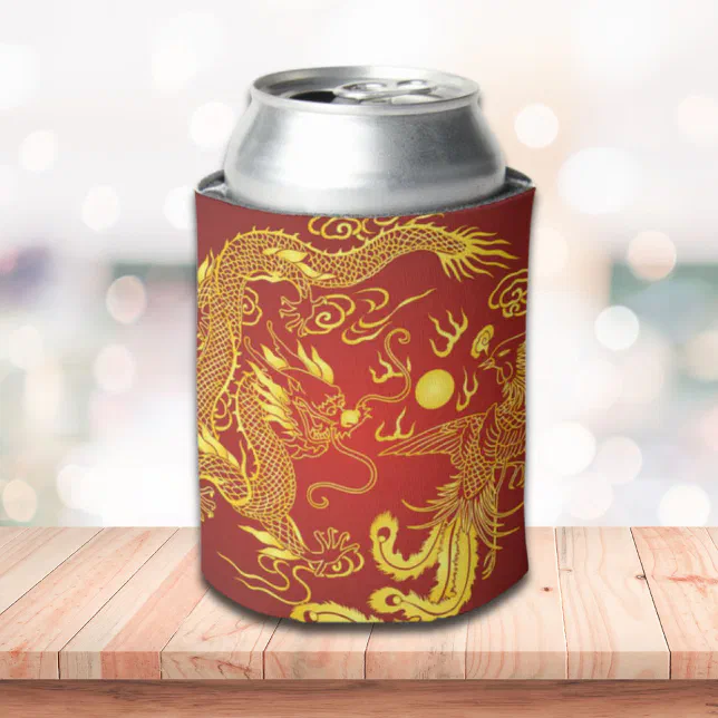 Gold Red Dragon Phoenix Chinese Wedding Favor Can Cooler | Zazzle