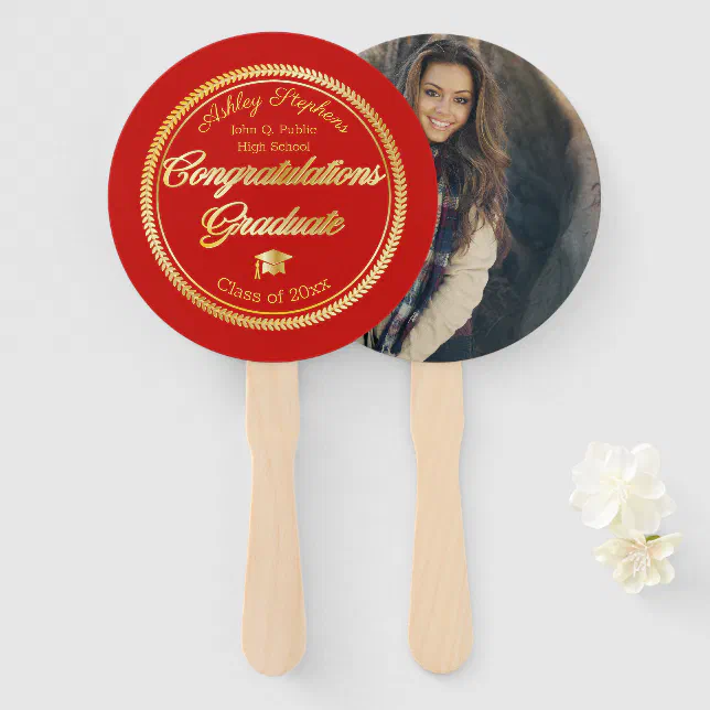 Gold Red Graduation Photo Class of 2023 Hand Fan | Zazzle
