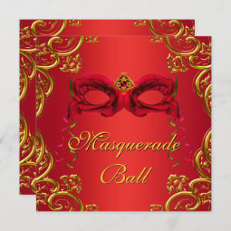 Gold Red Mask Red Masquerade Party Invitation | Zazzle
