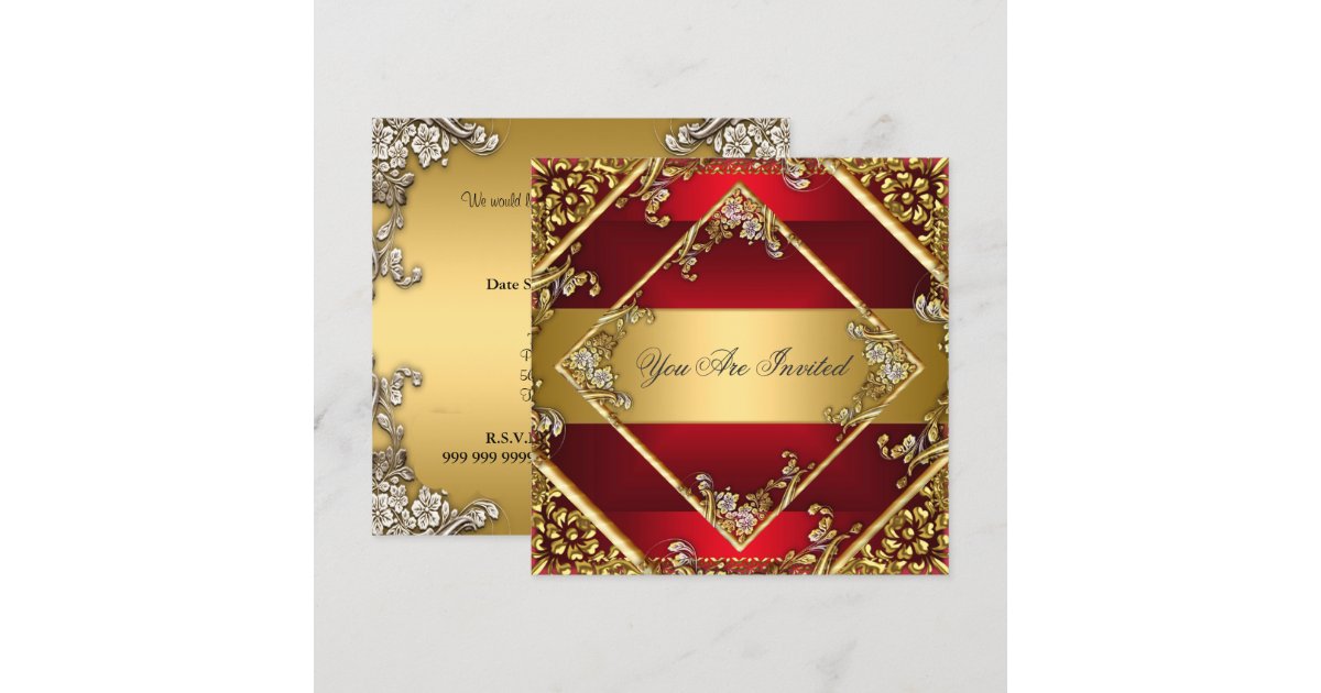 Gold Red Party Invitation Floral Frame | Zazzle