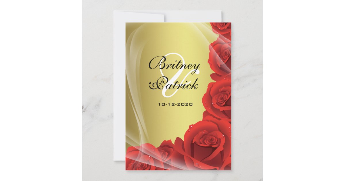 Gold & Red Rose Wedding Invitations | Zazzle
