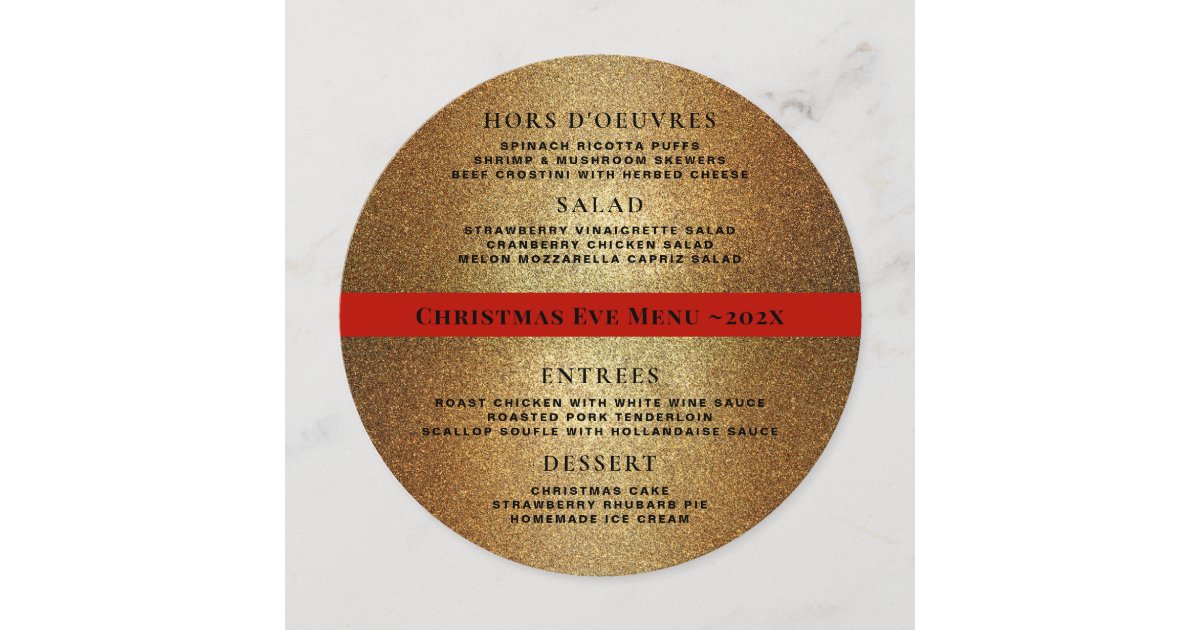 Gold Red Round Christmas Dinner Menu Template | Zazzle