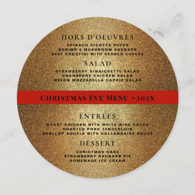Gold Red Round Christmas Dinner Menu Template | Zazzle
