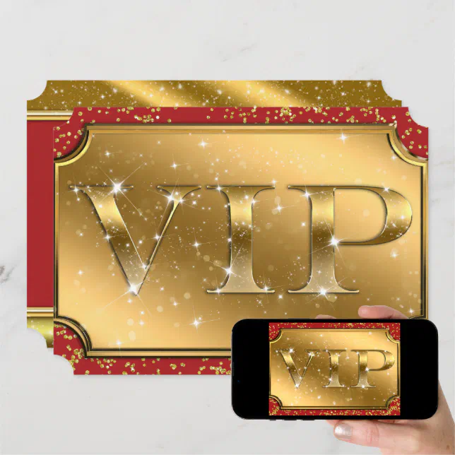 Gold & Red Sparkle Glam VIP Party Event Ticket Invitation | Zazzle