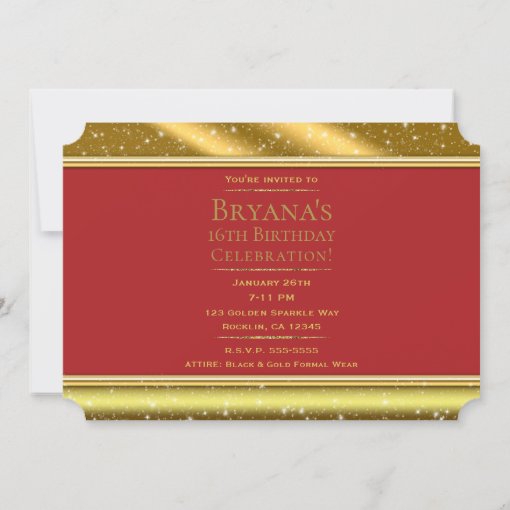 Gold & Red Sparkle Glam VIP Party Event Ticket Invitation | Zazzle