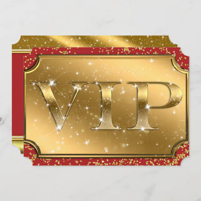 Gold & Red Sparkle Glam VIP Party Event Ticket Invitation | Zazzle