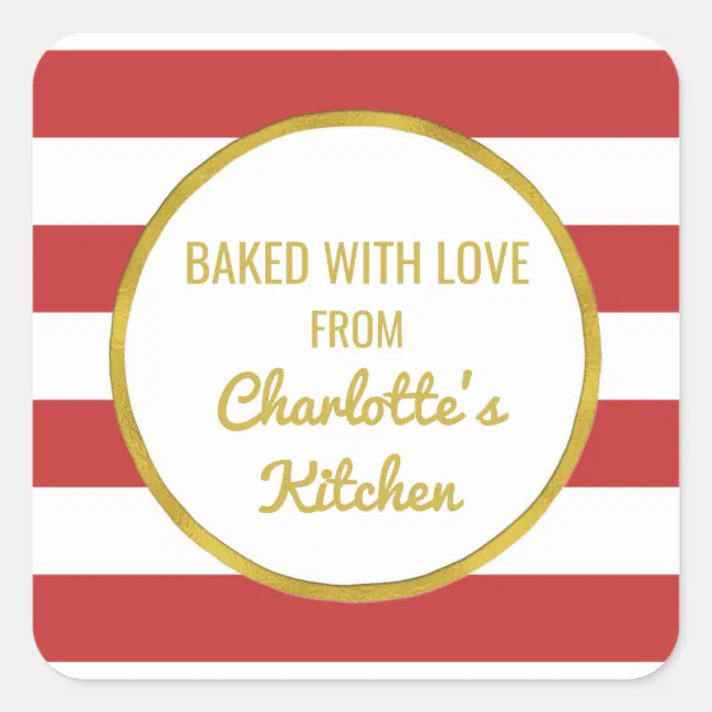 Gold Red Stripes Christmas Baking Labels | Zazzle
