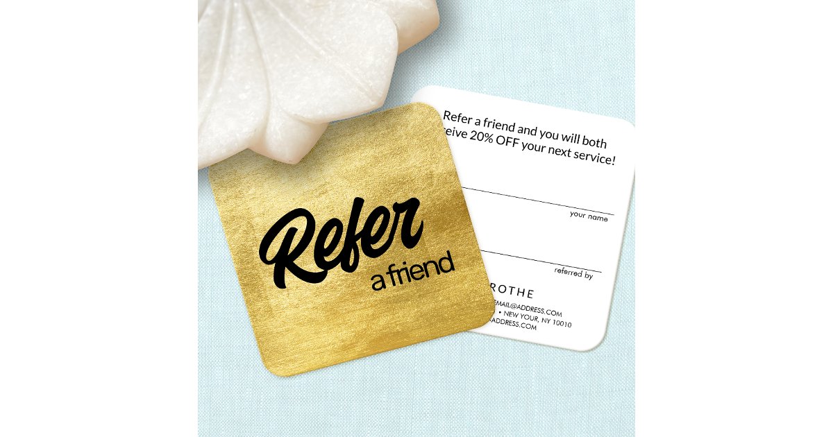 Gold Refer a Friend Referral Card | Zazzle