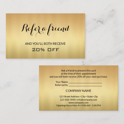 Gold Referral Tell A Friend Business Card | Zazzle