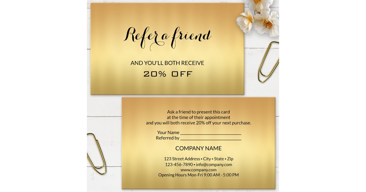 Gold Referral Tell A Friend Business Card | Zazzle