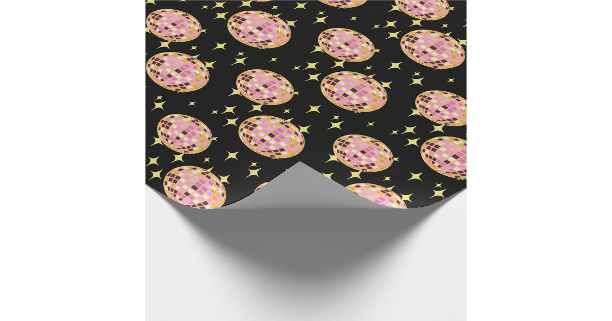 Gold Retro Disco Ball Mirrorball Black Wrapping Paper | Zazzle