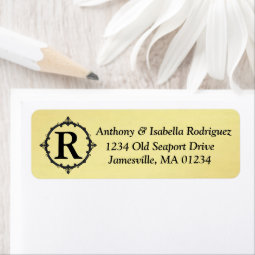 Gold Return Address Labels with Black Monogram | Zazzle