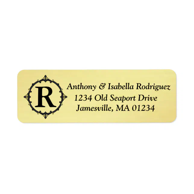 Gold Return Address Labels with Black Monogram | Zazzle