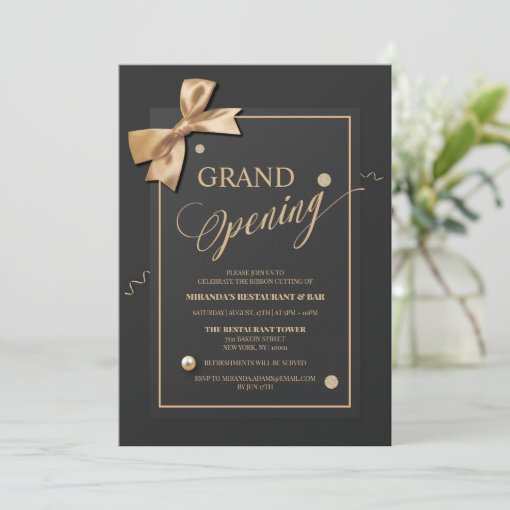 Gold Ribbon Black Grand Opening - Store Opening Invitation | Zazzle