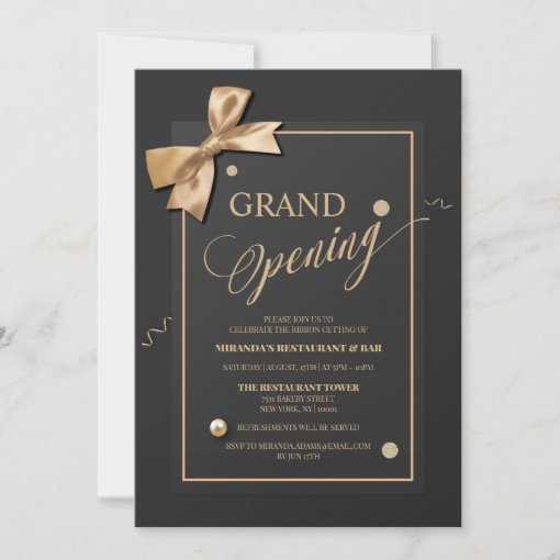 Gold Ribbon Black Grand Opening - Store Opening Invitation | Zazzle