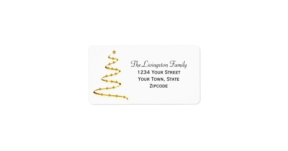 Gold Ribbon Christmas Tree Holiday Return Address Label | Zazzle
