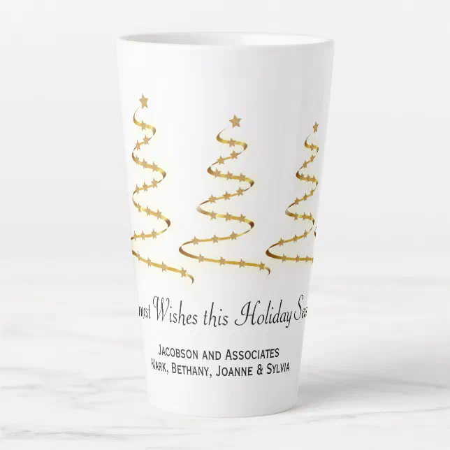 Gold Ribbon Christmas Trees Business Swag Latte Mug | Zazzle