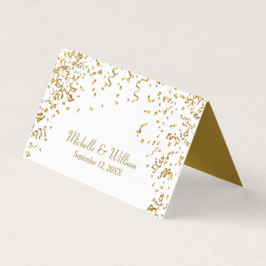 Gold Ribbon Confetti Place Card | Zazzle.com