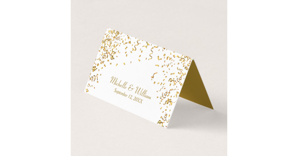 Gold Ribbon Confetti Place Card | Zazzle.com