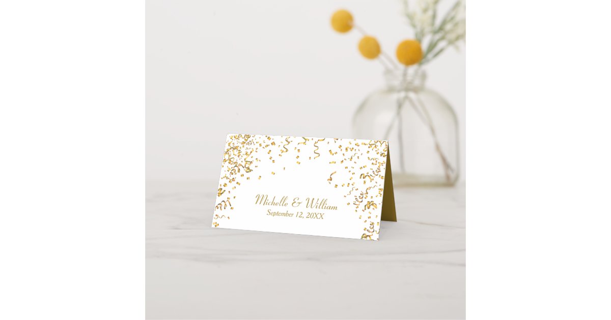 Gold Ribbon Confetti Place Card | Zazzle