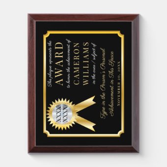 Gold Ribbon Gold Frame on Black Achievement Award | Zazzle