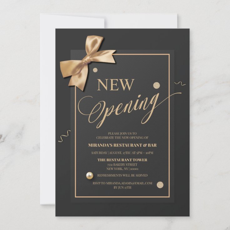 Gold ribbon typography Restaurant new opening Invitation | Zazzle