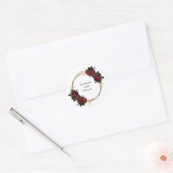 Gold Rings and Red Roses | Wedding Classic Round Sticker | Zazzle