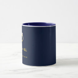 Gold rings dark blue wedding planner mug | Zazzle