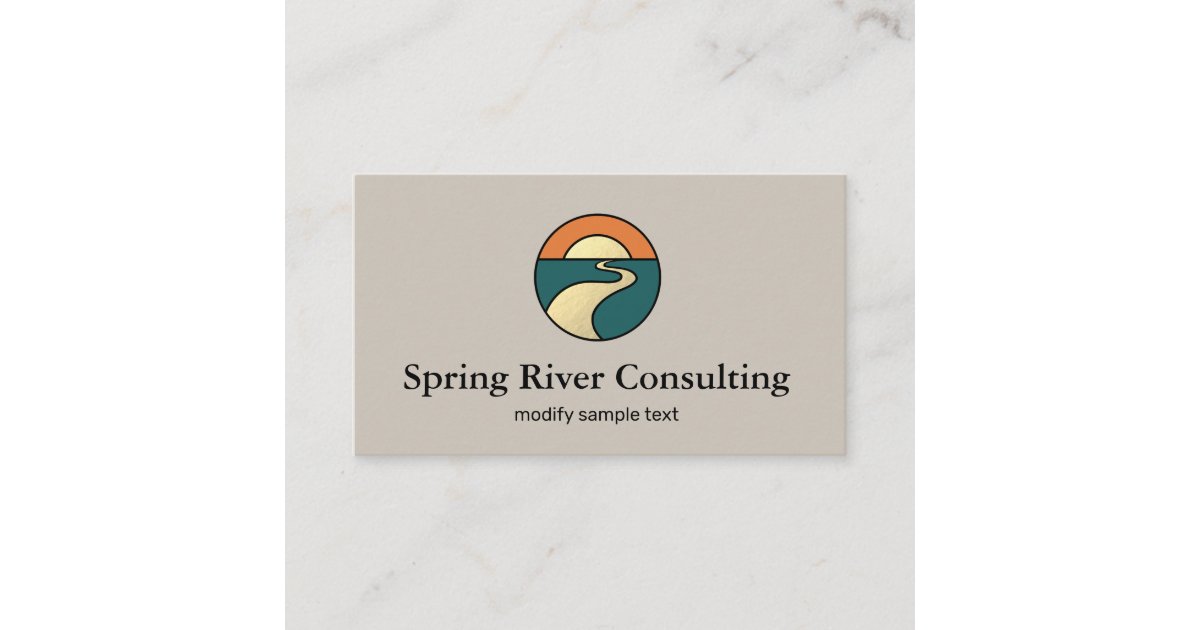 Gold River Sunset Horizon Landscape Logo Business Card | Zazzle