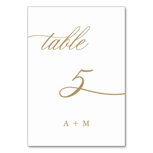 Gold Romantic Calligraphy Wedding Number 5, Table Number | Zazzle