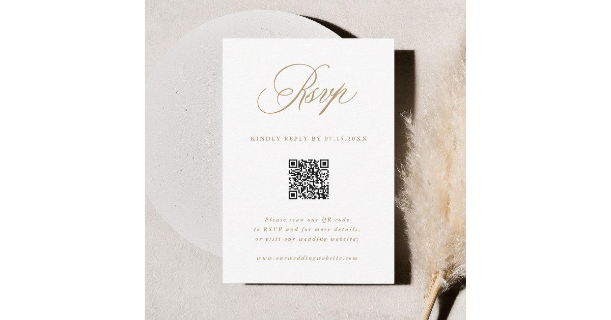 Gold Romantic Calligraphy Wedding QR Code RSVP Card | Zazzle