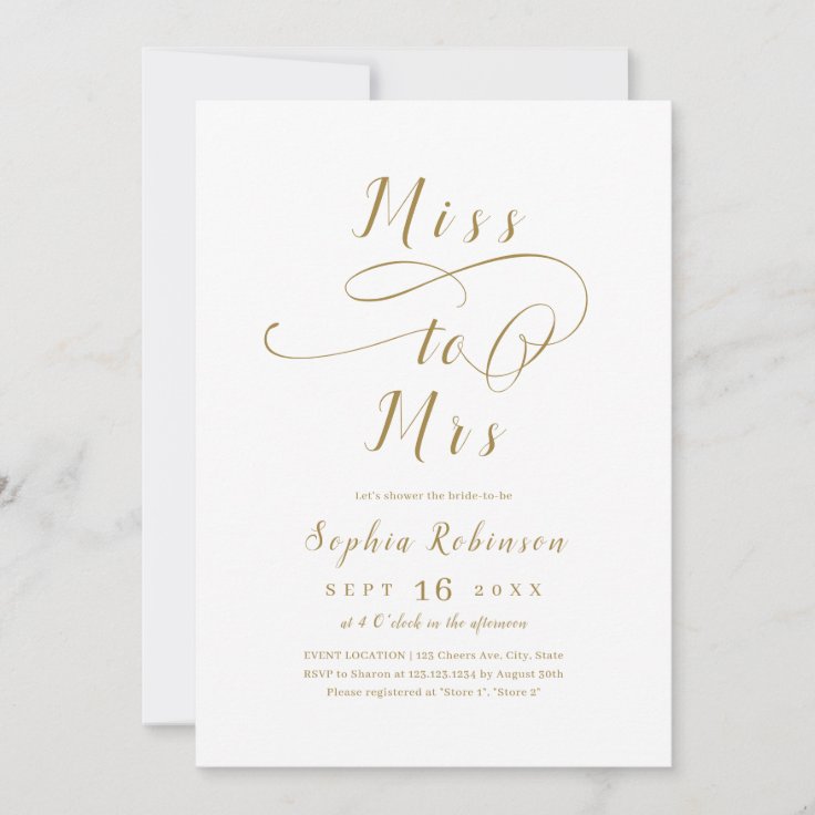 Gold romantic Miss to Mrs script bridal shower Invitation | Zazzle