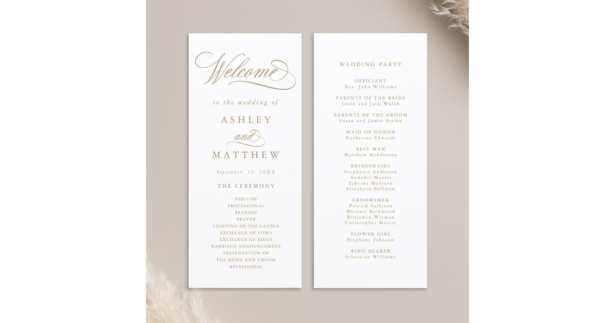 Gold Romantic Swirly Calligraphy Wedding Ceremony Program | Zazzle