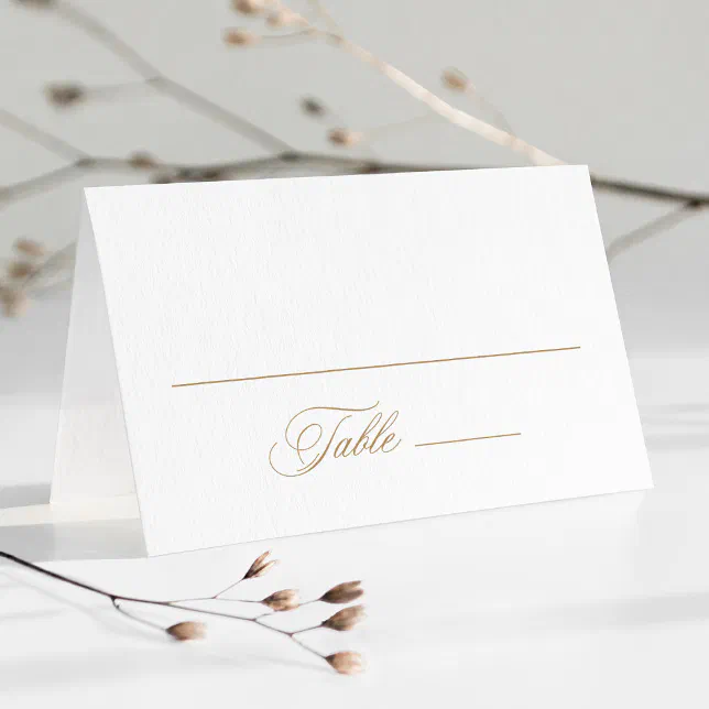 Gold Romantic Swirly Calligraphy Wedding Place Card | Zazzle