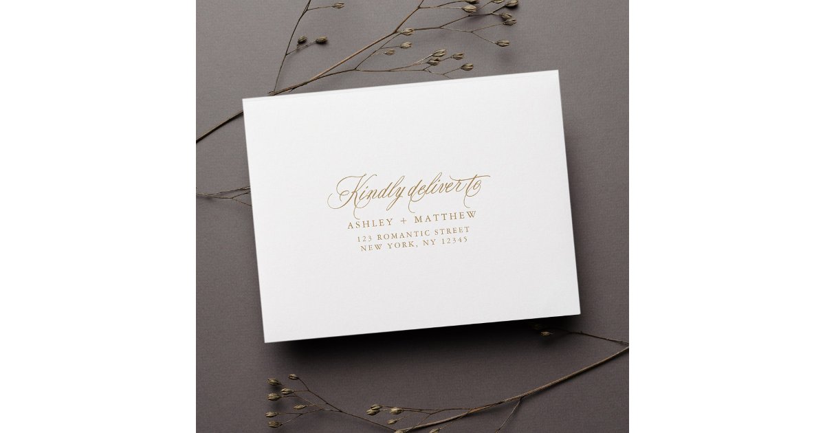 Gold Romantic Wedding Pre-Printed Address RSVP Envelope | Zazzle