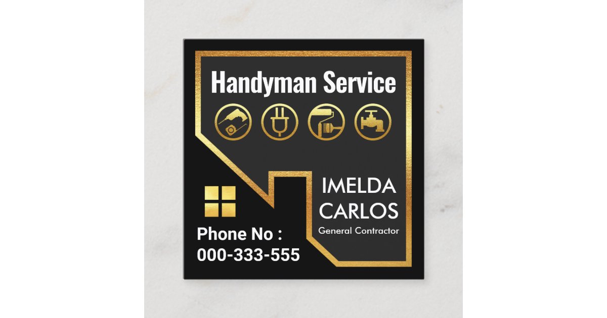 Gold Roof Handyman Tools Building Square Business Card | Zazzle