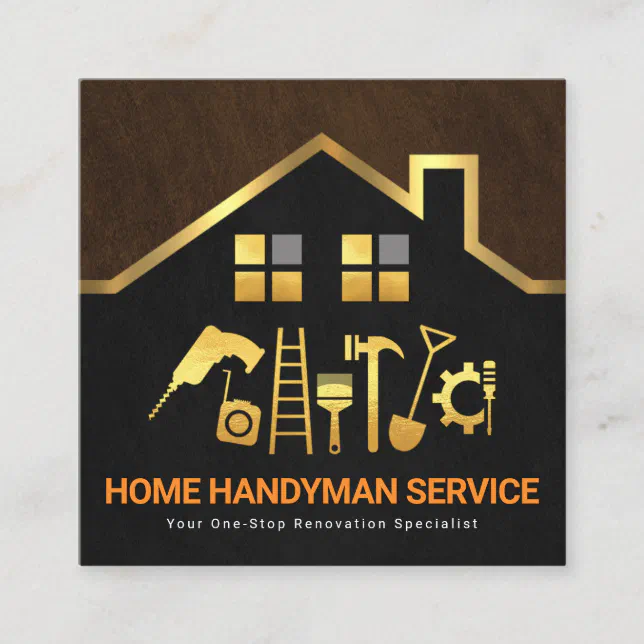Gold Rooftop Handyman Tools Border Square Business Card | Zazzle