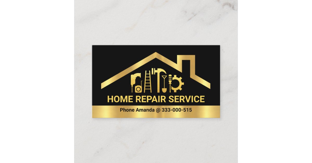 Gold Rooftop Handyman Tools Business Card | Zazzle