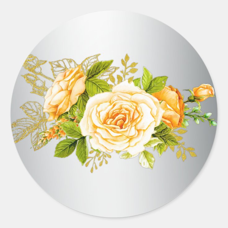 Gold Roses and Silver Wedding Classic Round Sticker | Zazzle