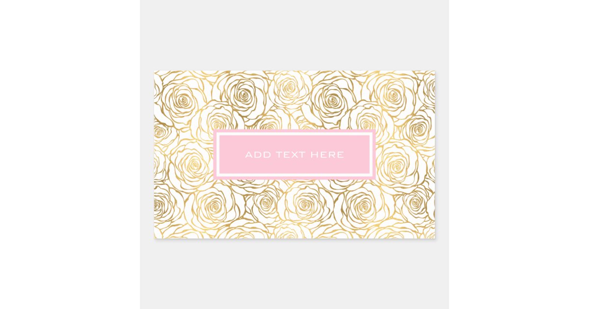 Gold Roses with Pink Rectangular Sticker | Zazzle