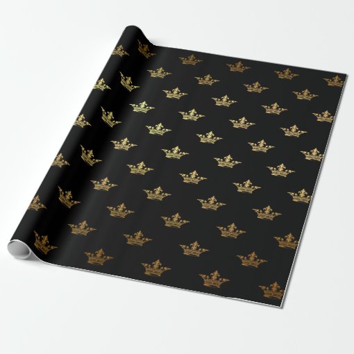 Gold Royal Black King Crown Heraldic Princess Wrapping Paper | Zazzle