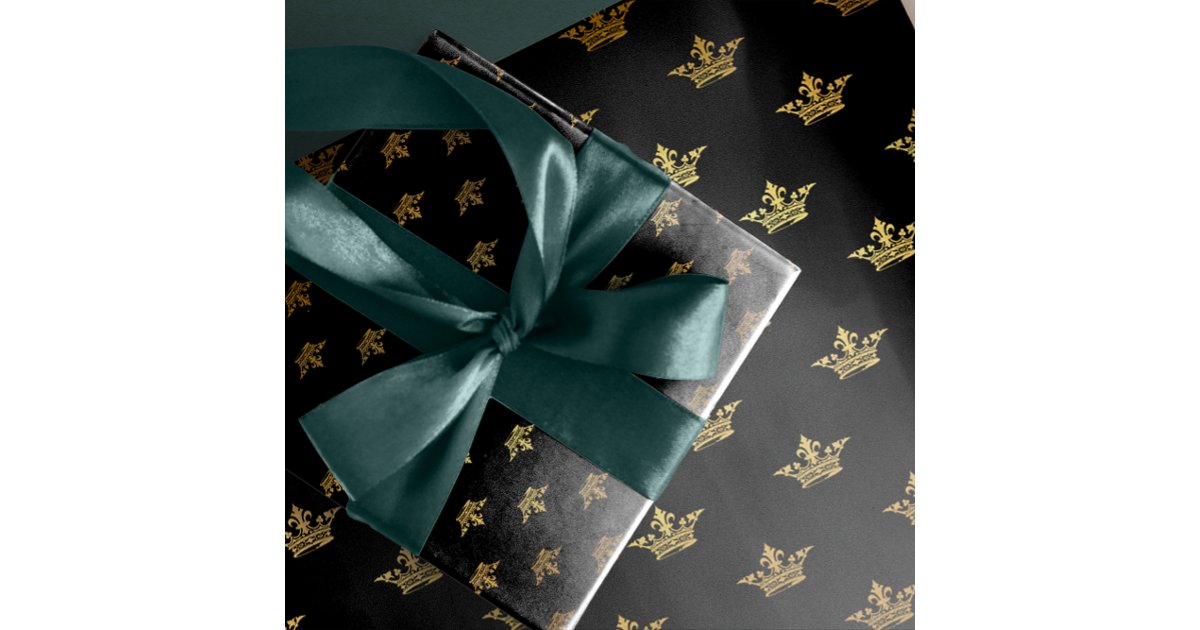 Gold Royal Black King Crown Heraldic Princess Wrapping Paper | Zazzle